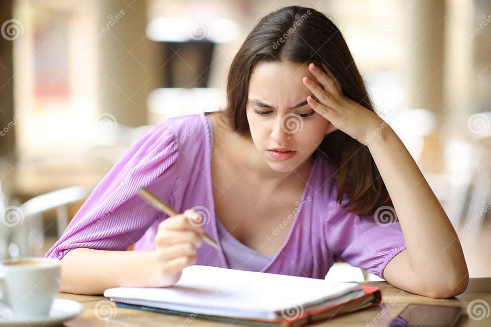 Stressed Student Studying Hard in a Bar Stock Photo - Image of unhappy ...
