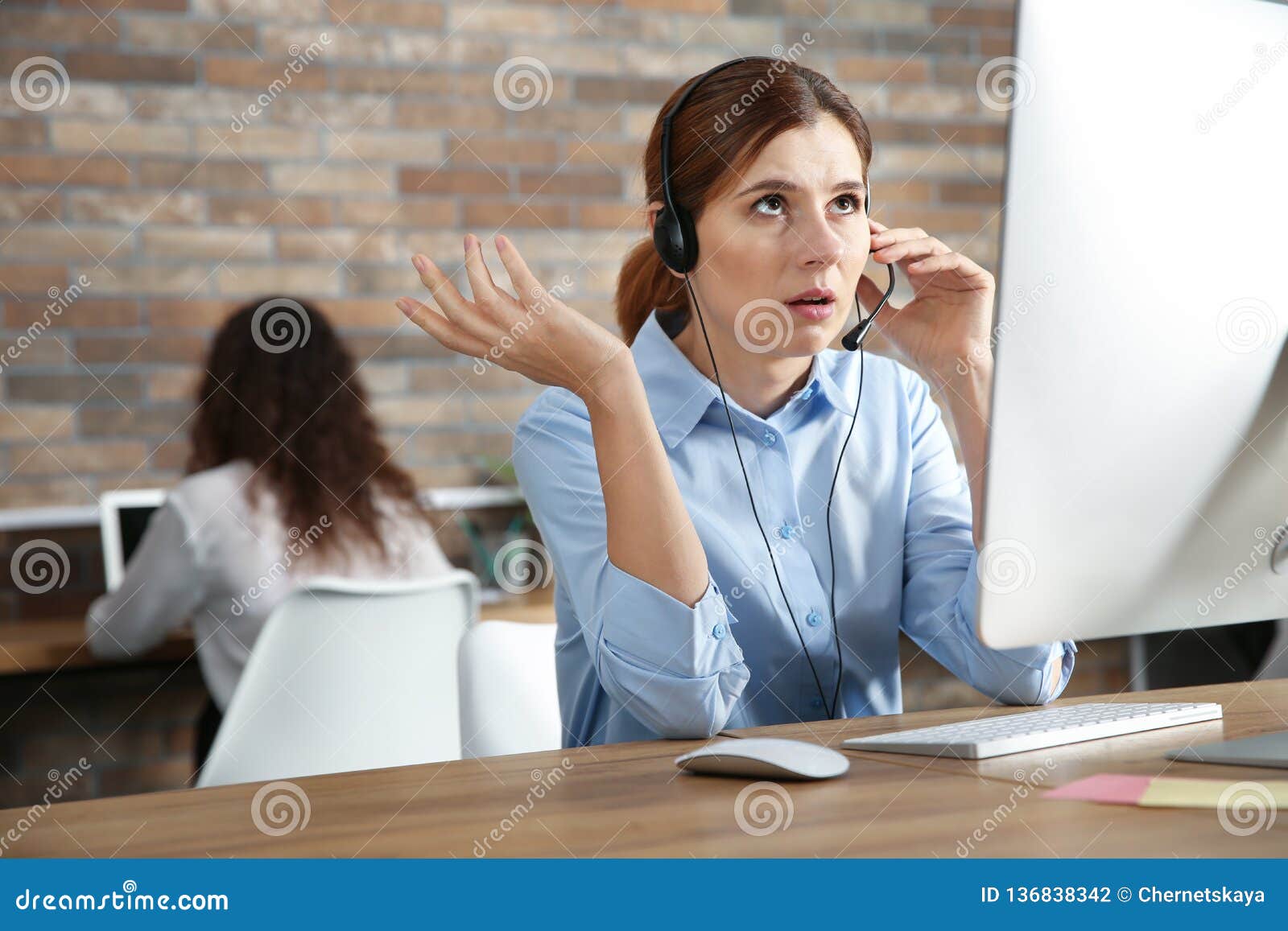 Stressed Technical Support Operator with Headset Stock Photo - Image of ...