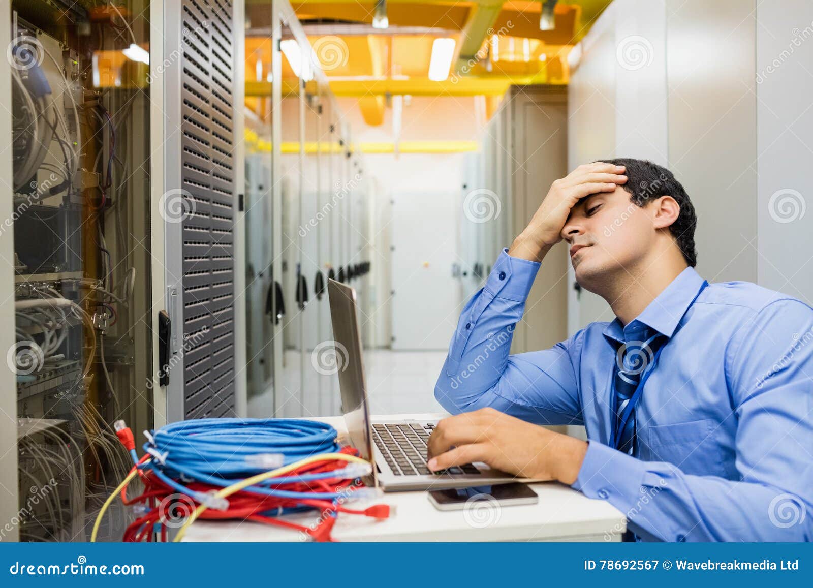 Stressed Technician Working Laptop Stock Image - Image of occupation ...