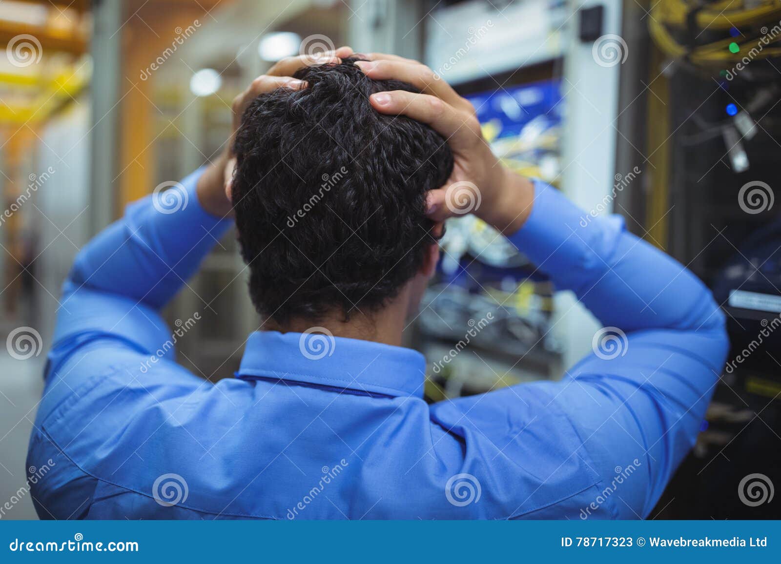 Stressed Technician Working on Server Maintenance Stock Image - Image ...
