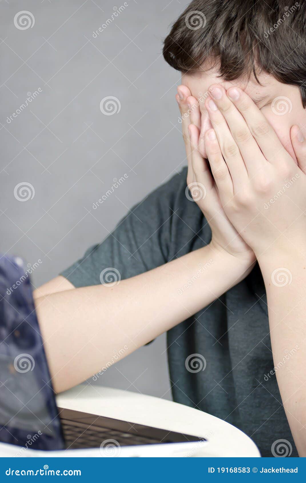 Stressed Teen Works on Computer Stock Image - Image of rest, attractive ...