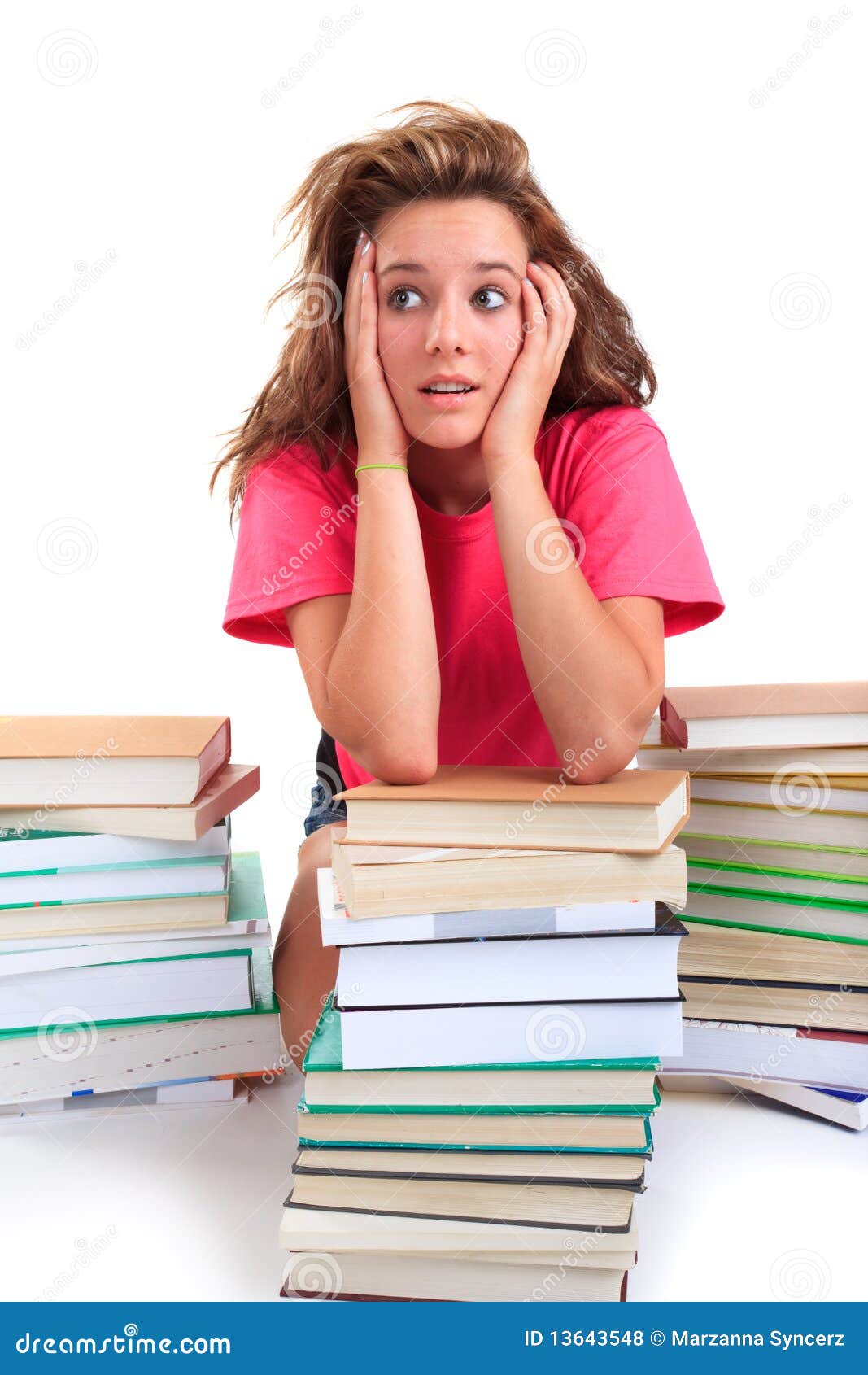 Stressed Teenager with Books Stock Photo - Image of looking ...