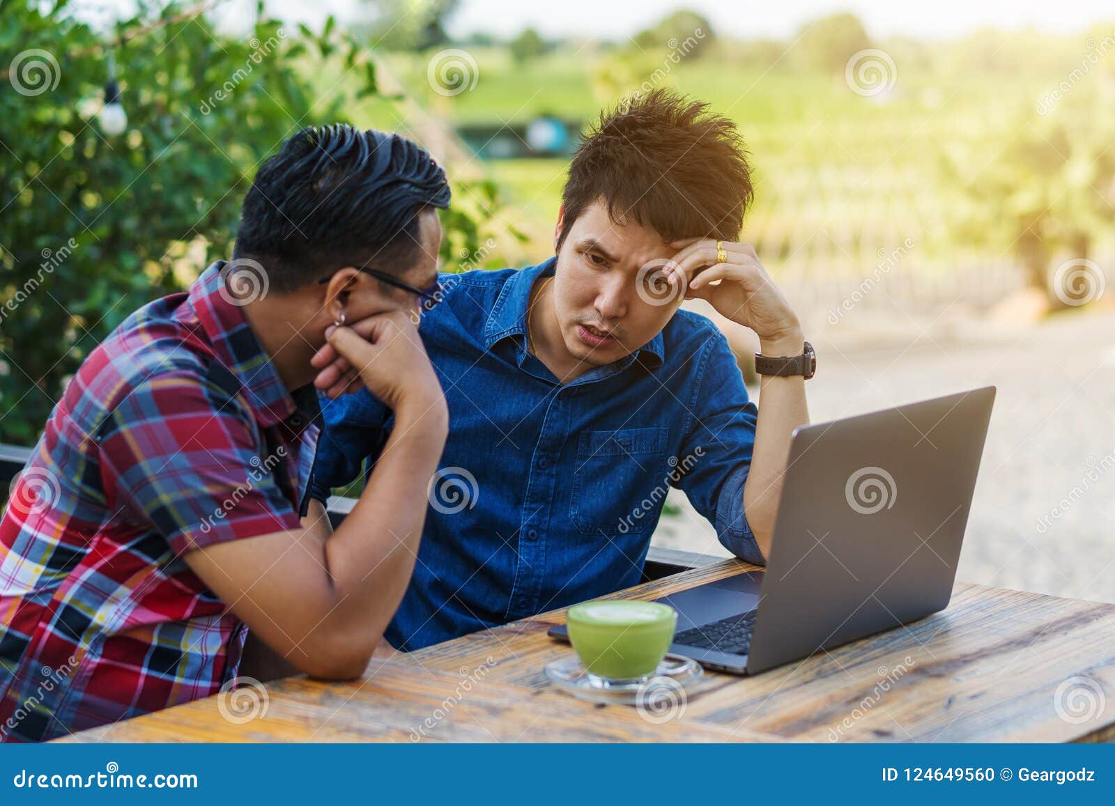 Stressed Two Man Using and Working on Laptop Computer Stock Photo ...