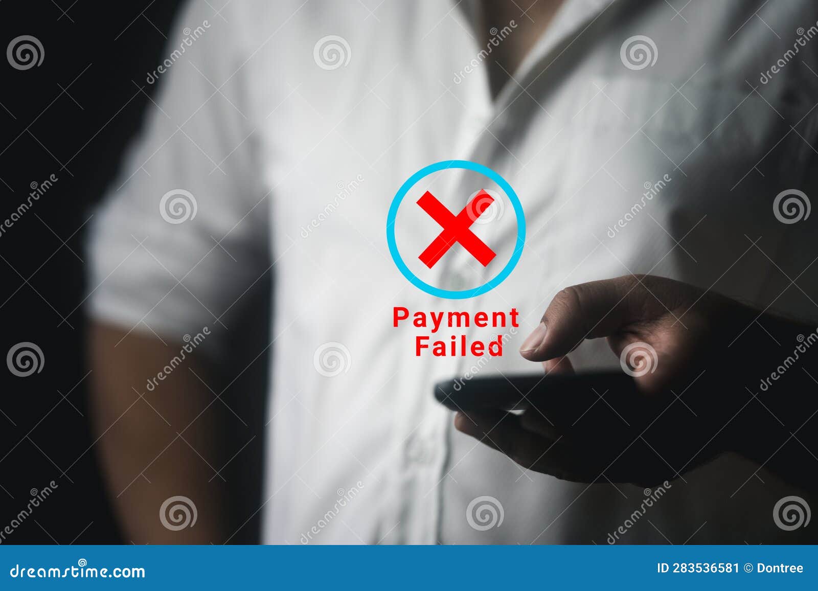 Stressed Unhappy Man Looking at Phone Screen with Payment Failed ...
