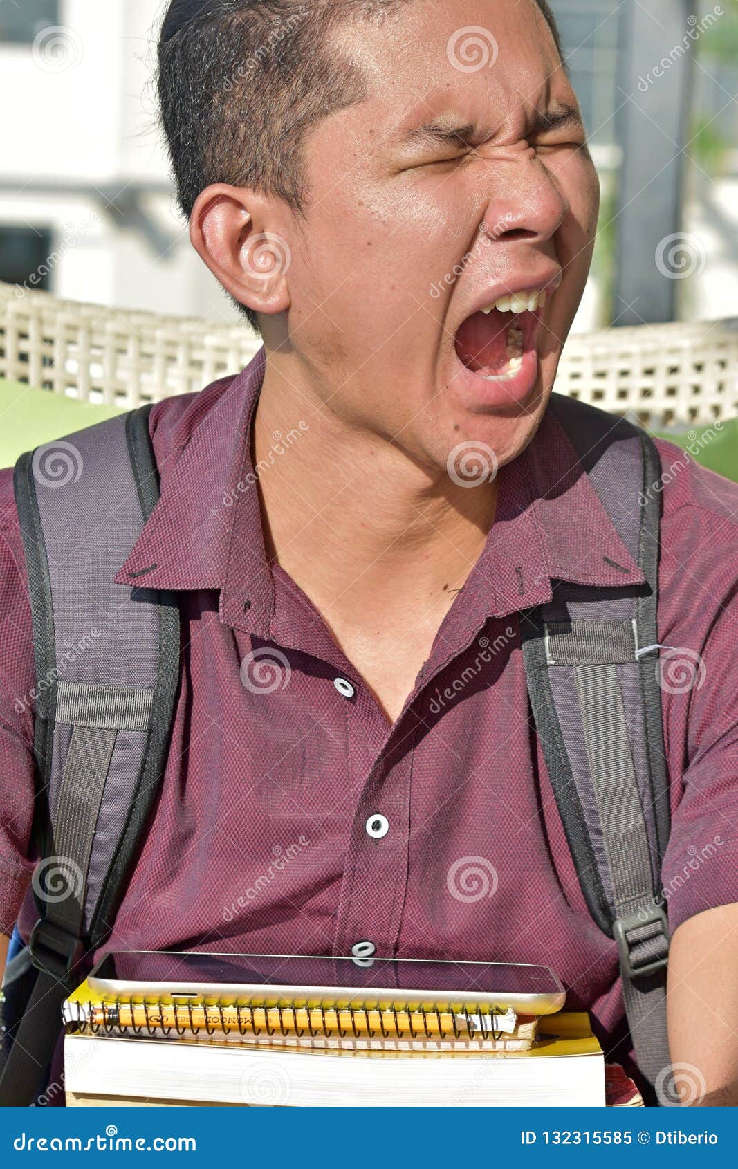 Stressed University Student with Notebooks Stock Image - Image of ...