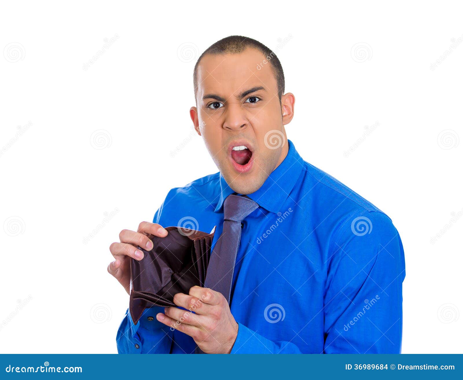 Stressed Upset Sad Unhappy Young Man Standing Holding Empty Wallet ...