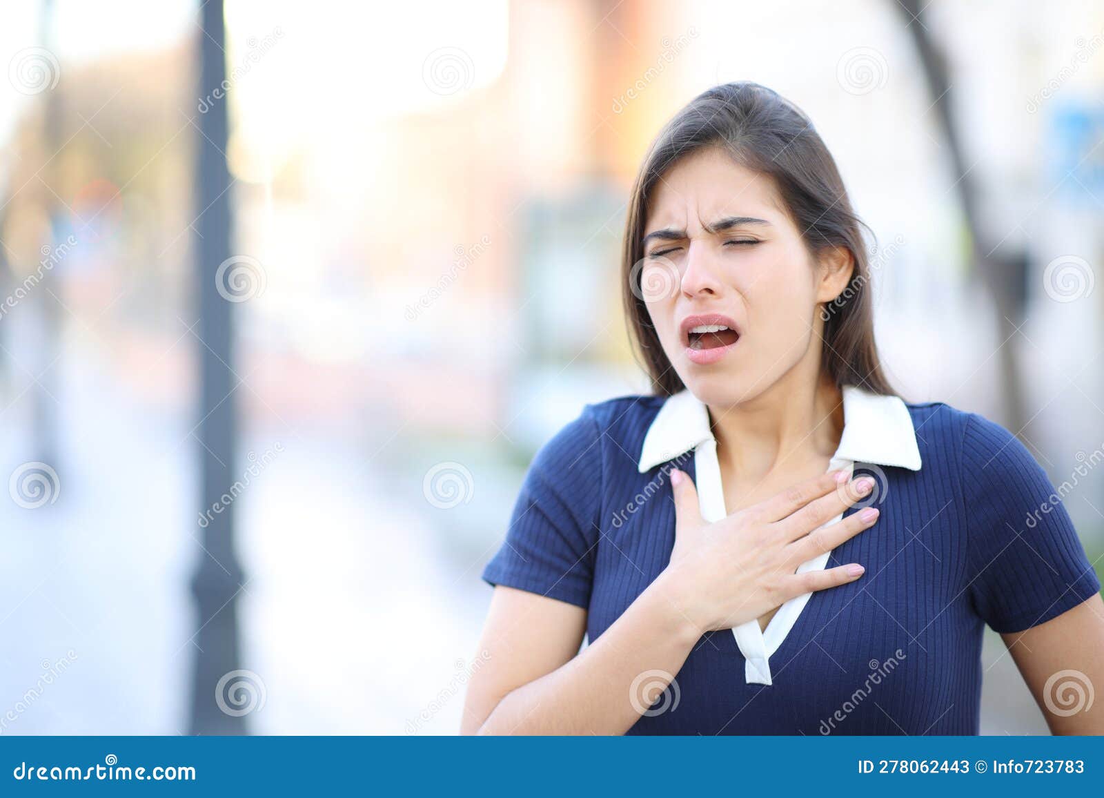 Stressed Woman Choking in the Street Stock Image - Image of difficulty ...