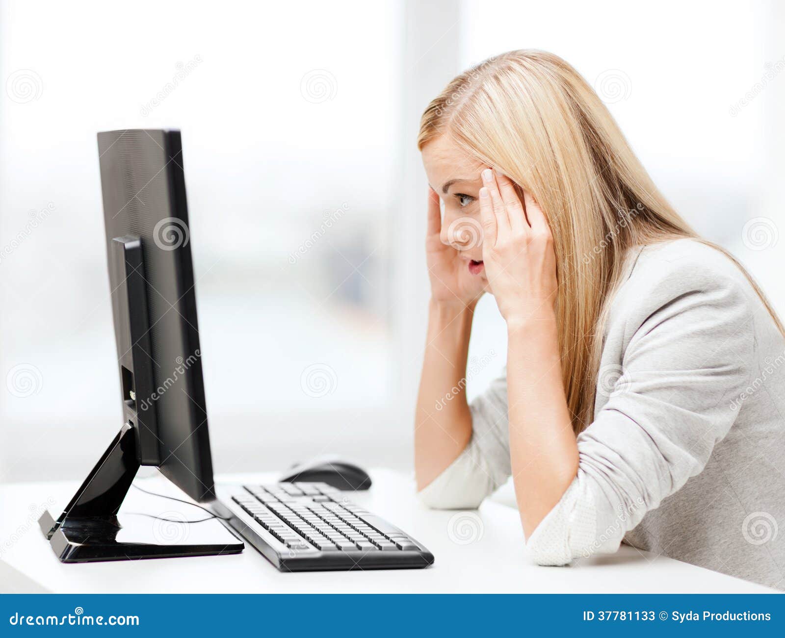 Stressed Woman with Computer Stock Image - Image of computer, people ...