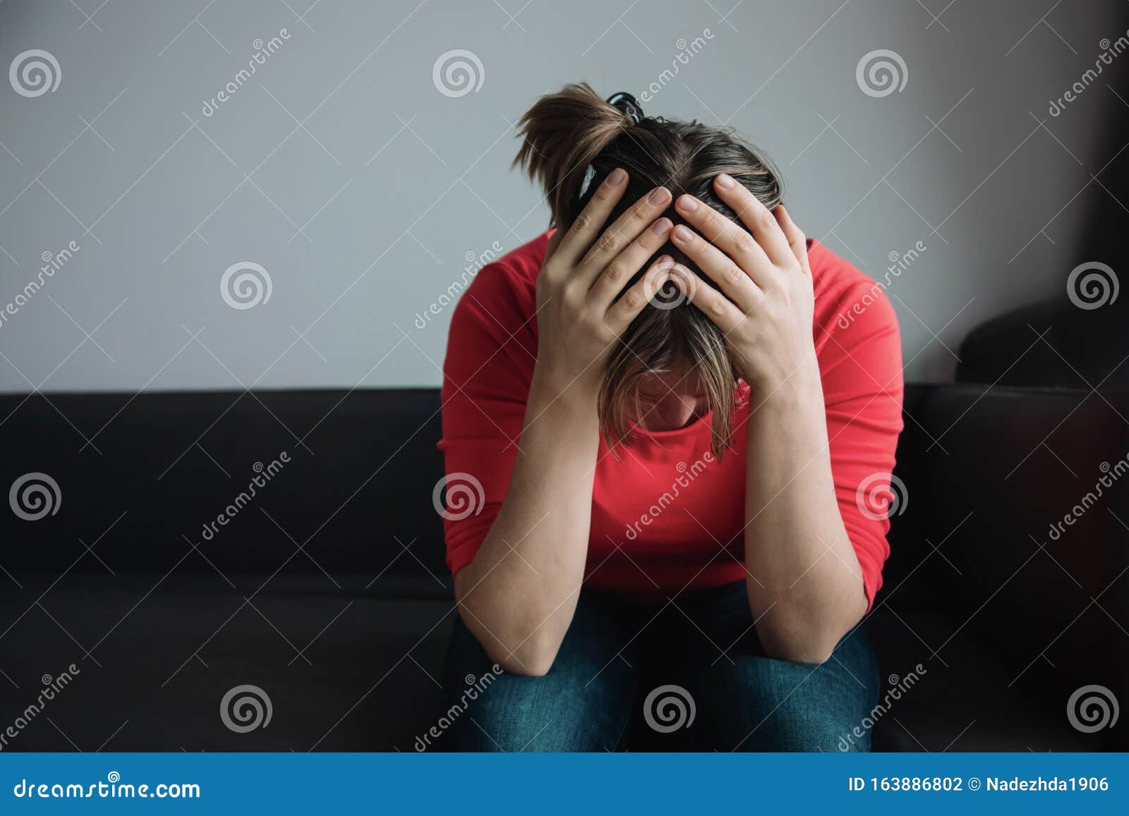 Stressed Woman Despair And Depression Concept Sorrow And Problems