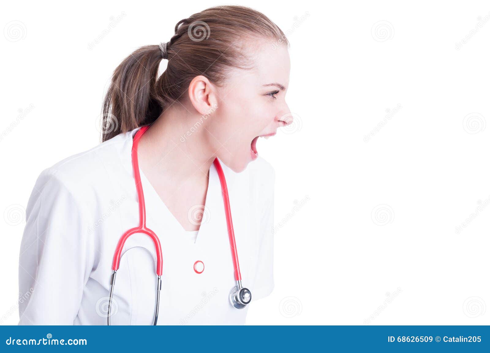 Stressed Woman Doctor Screaming and Showing Rage Stock Image - Image of ...