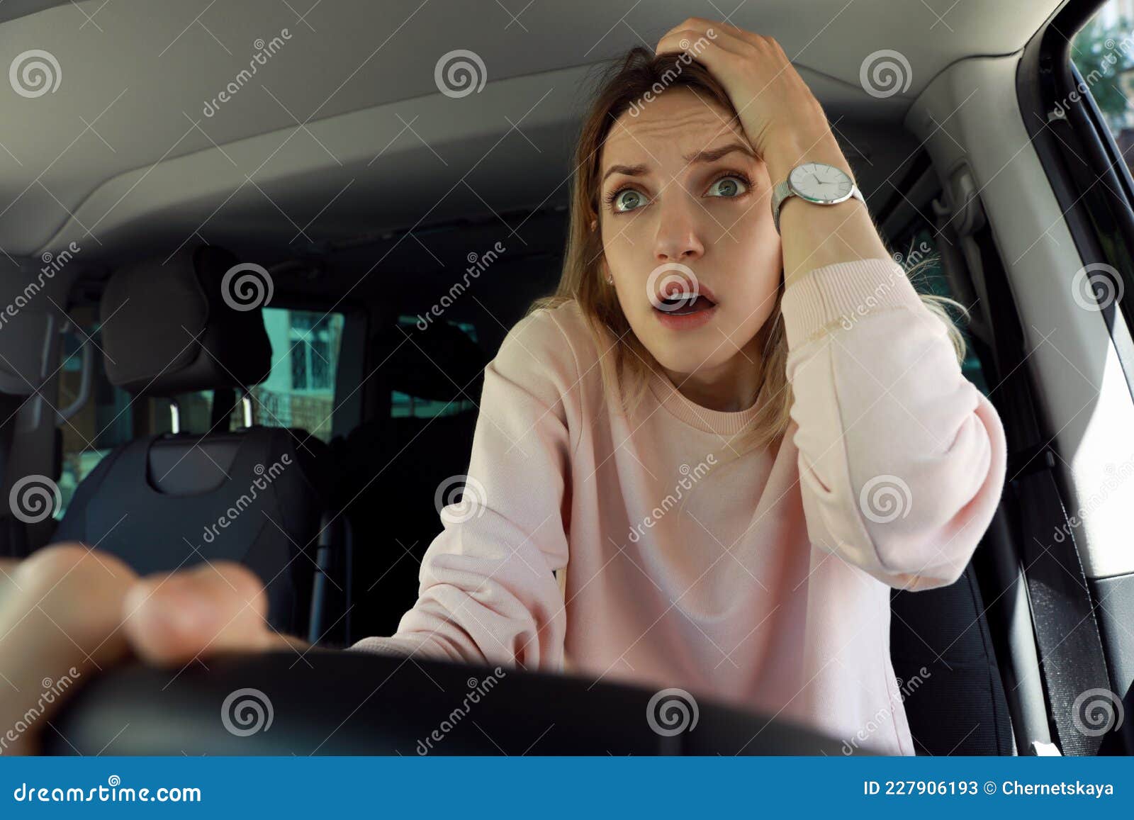 Stressed Woman in Driver`s Seat of Modern Car Stock Image - Image of ...