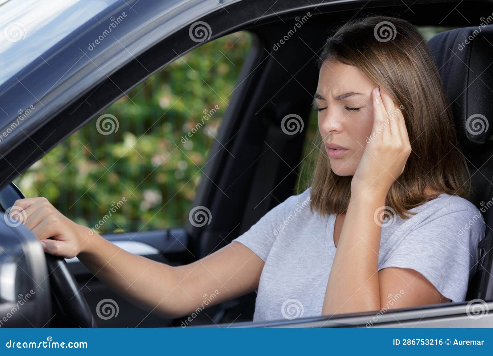Stressed Woman Driver Sitting Inside Car Stock Photo - Image of driving ...