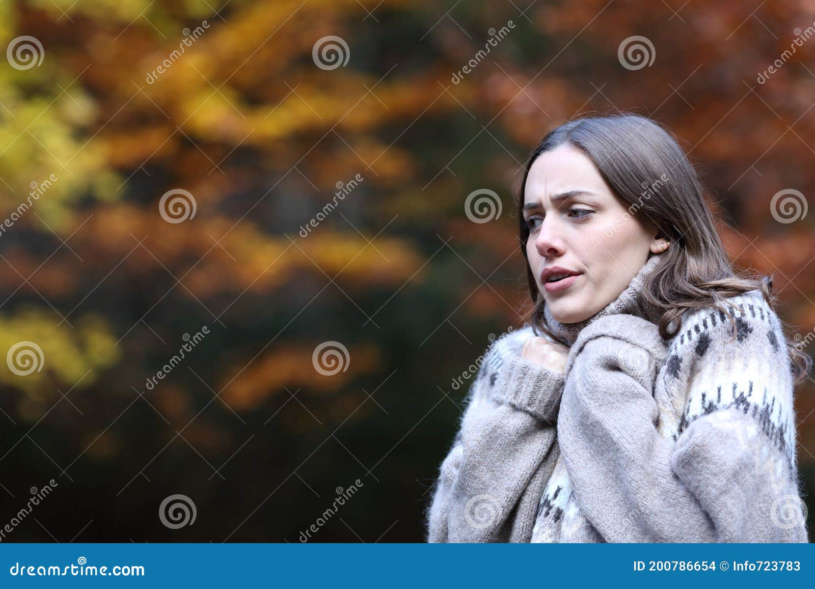 Stressed Woman Getting Cold in Autumn in a Park Stock Photo - Image of ...