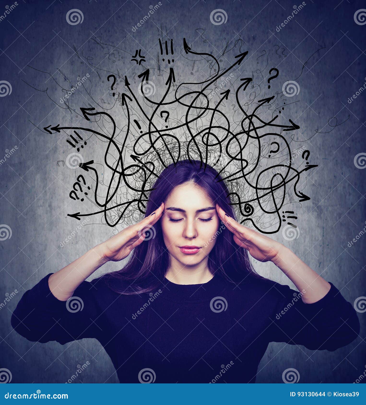 Stressed Woman Has Too Many Thoughts Stock Photo - Image of focus ...