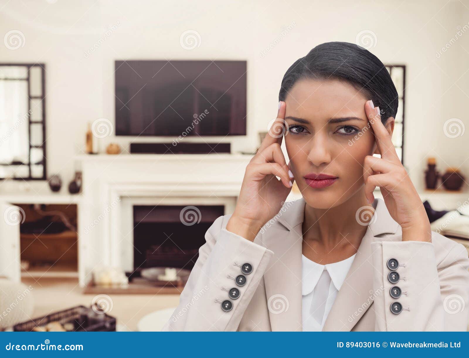 Stressed woman at home stock photo. Image of frustrated - 89403016