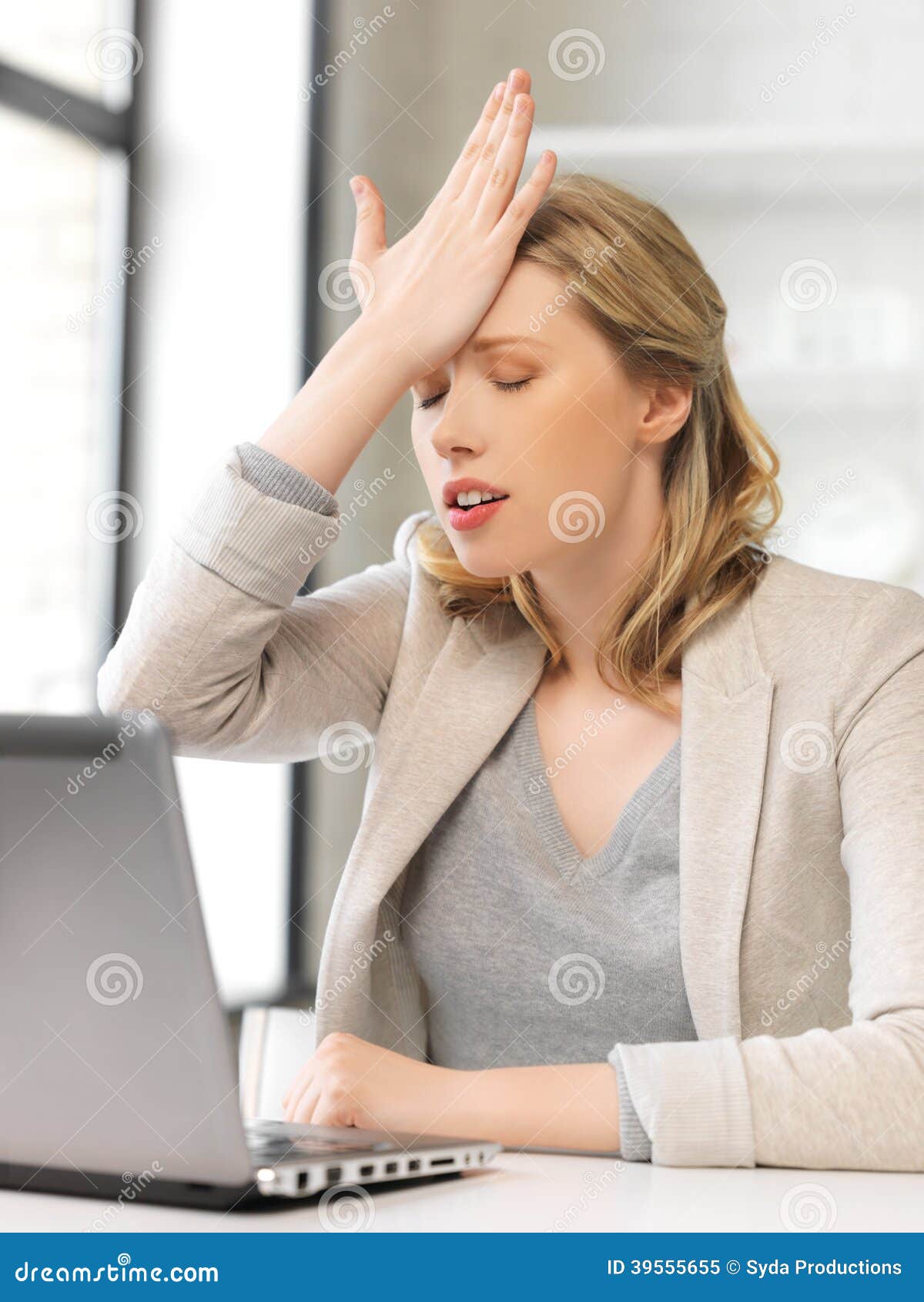 Stressed Woman with Laptop Computer Stock Image - Image of office ...