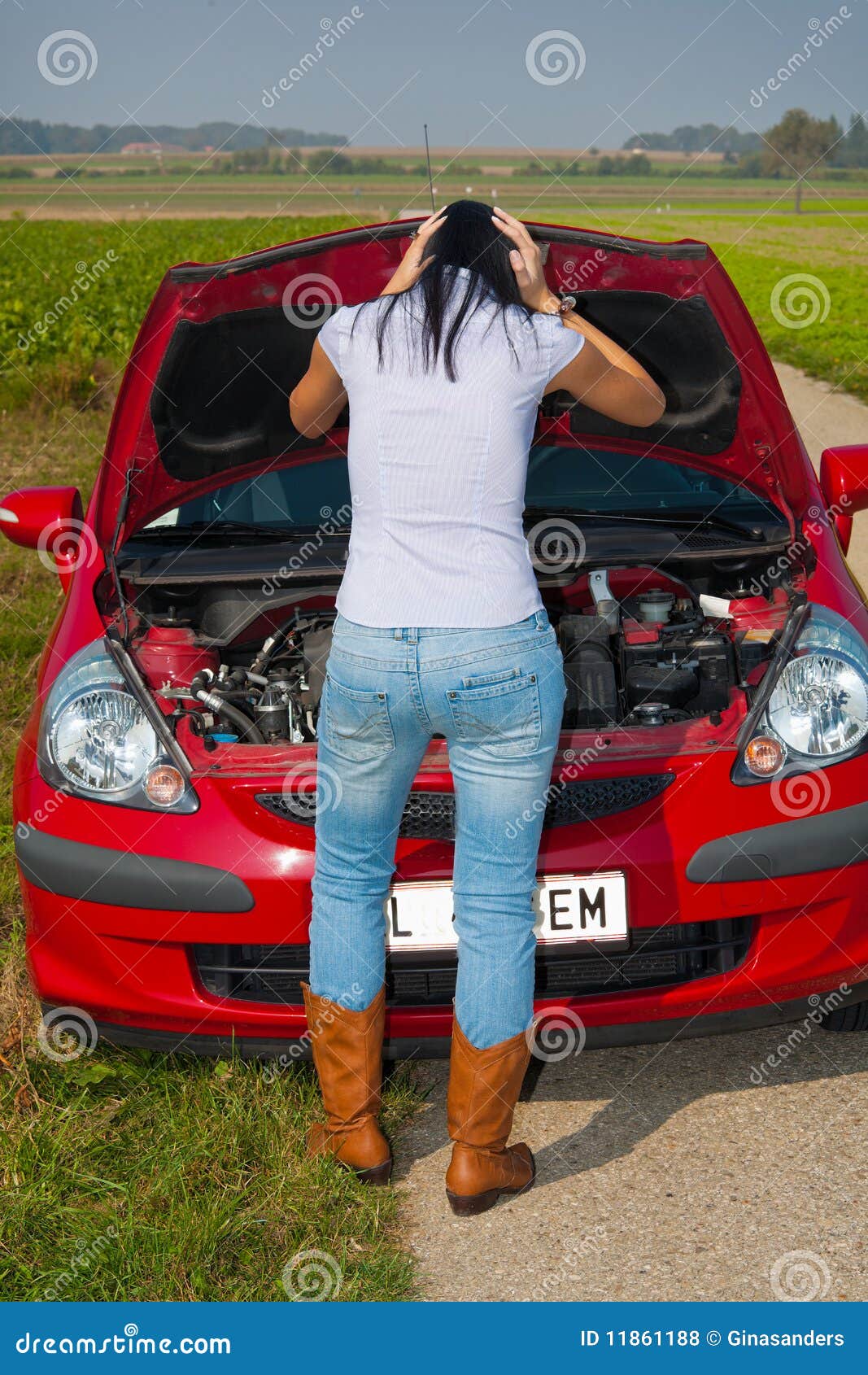 Stressed Woman Looking at Car Engine Stock Photo - Image of commuter ...