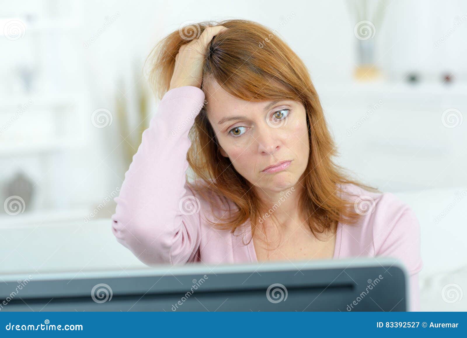Stressed Woman Looking at Computer Screen Stock Image - Image of ...