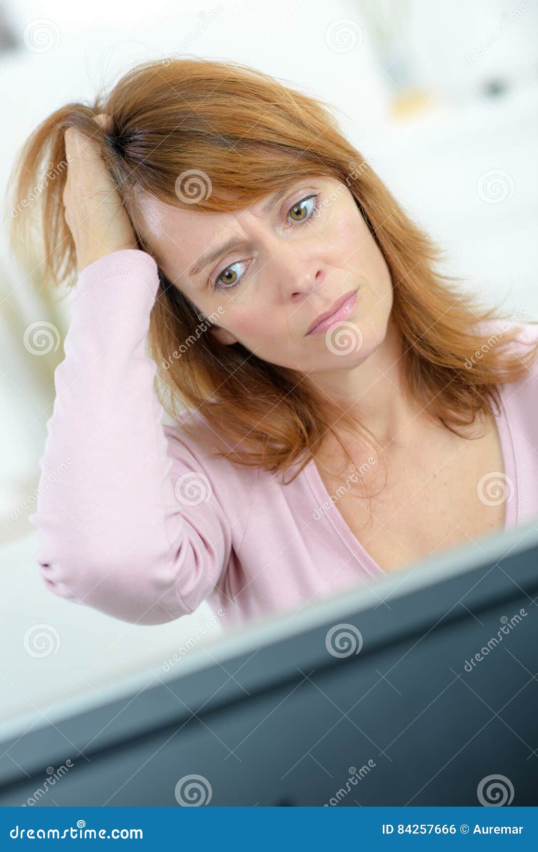 Stressed Woman Looking at Computer Screen Stock Photo - Image of ...