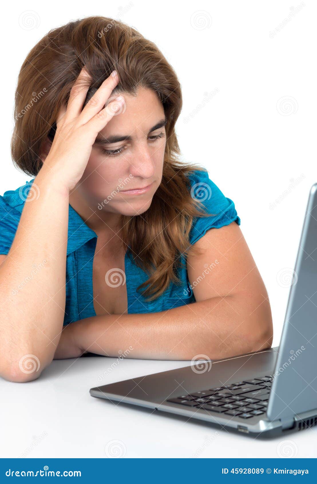 Stressed Woman Looking at Her Computer Stock Image - Image of computer ...
