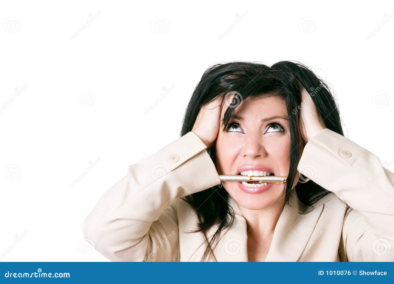 Stressed woman looking up stock photo. Image of intensity - 1010076