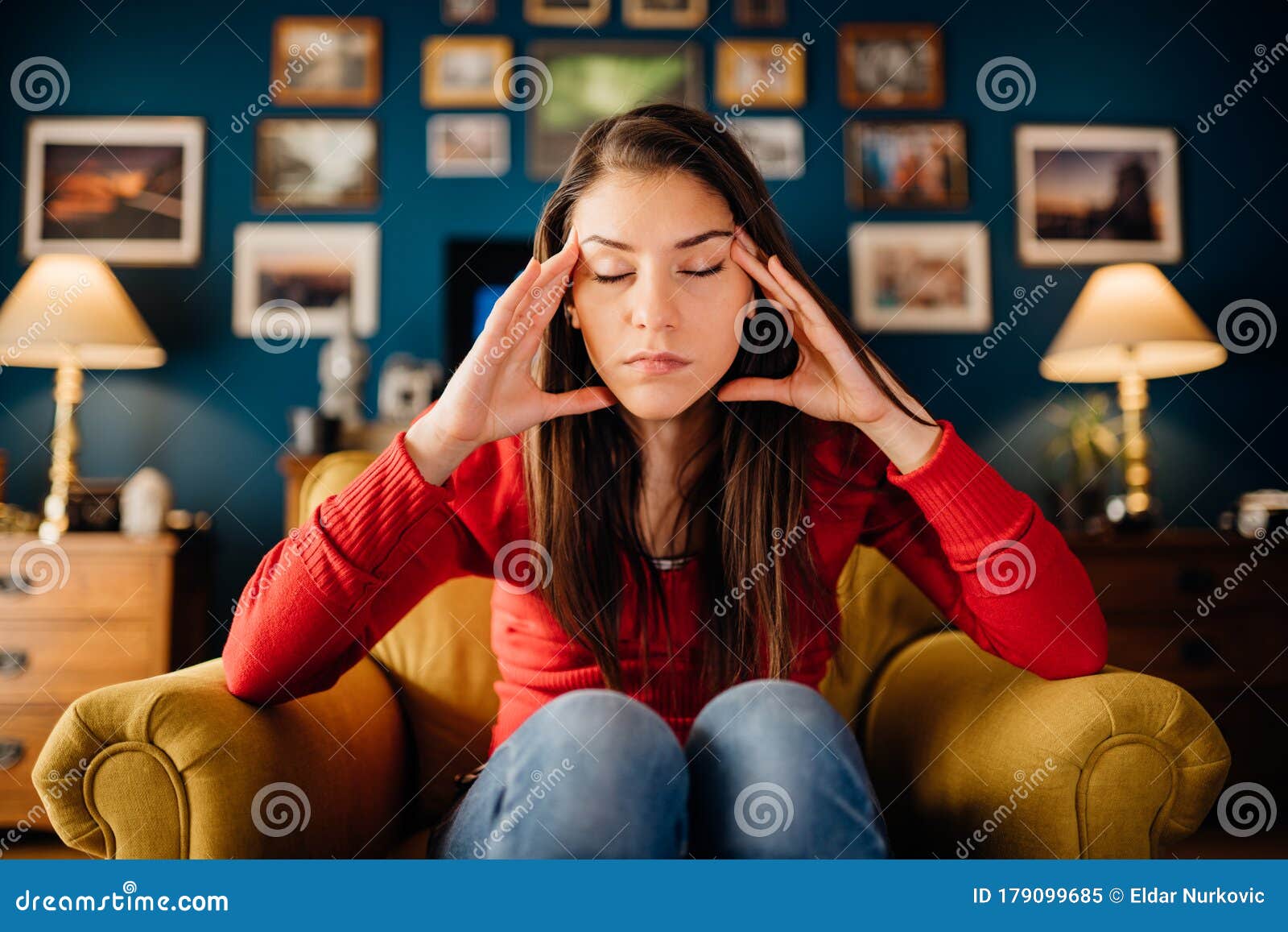 Stressed Woman Overthinking Events Alone at Home.Thinking of Problems ...