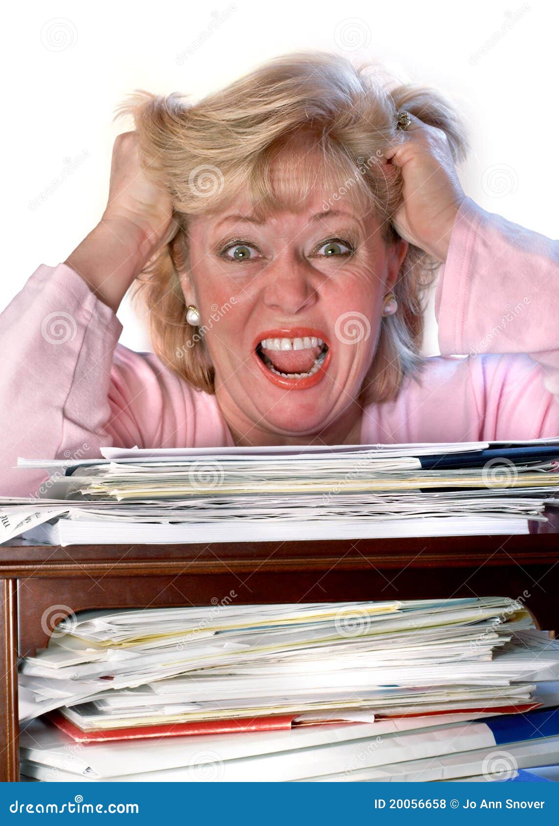 Stressed Woman with Paperwork Stock Photo - Image of paperwork, filing ...