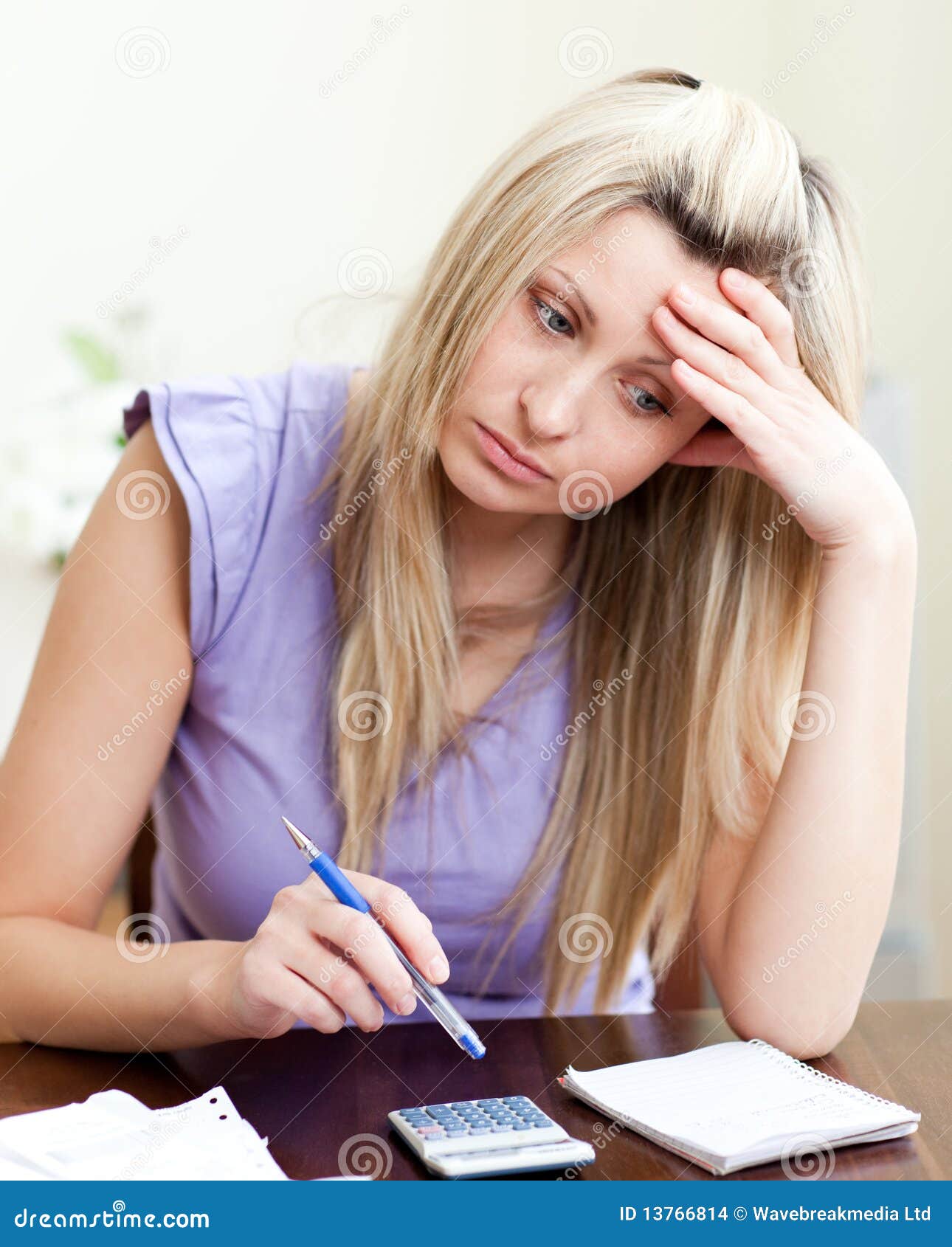 Stressed Woman Paying Her Bills Stock Photo - Image of concentration ...