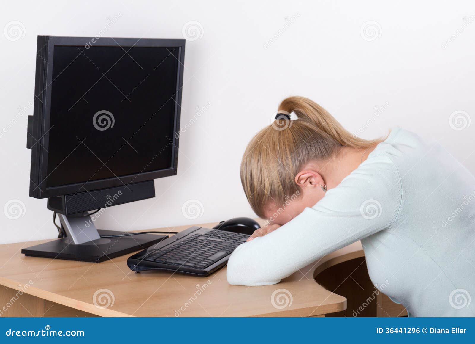 Stressed Woman with Personal Computer at Work Stock Photo - Image of ...