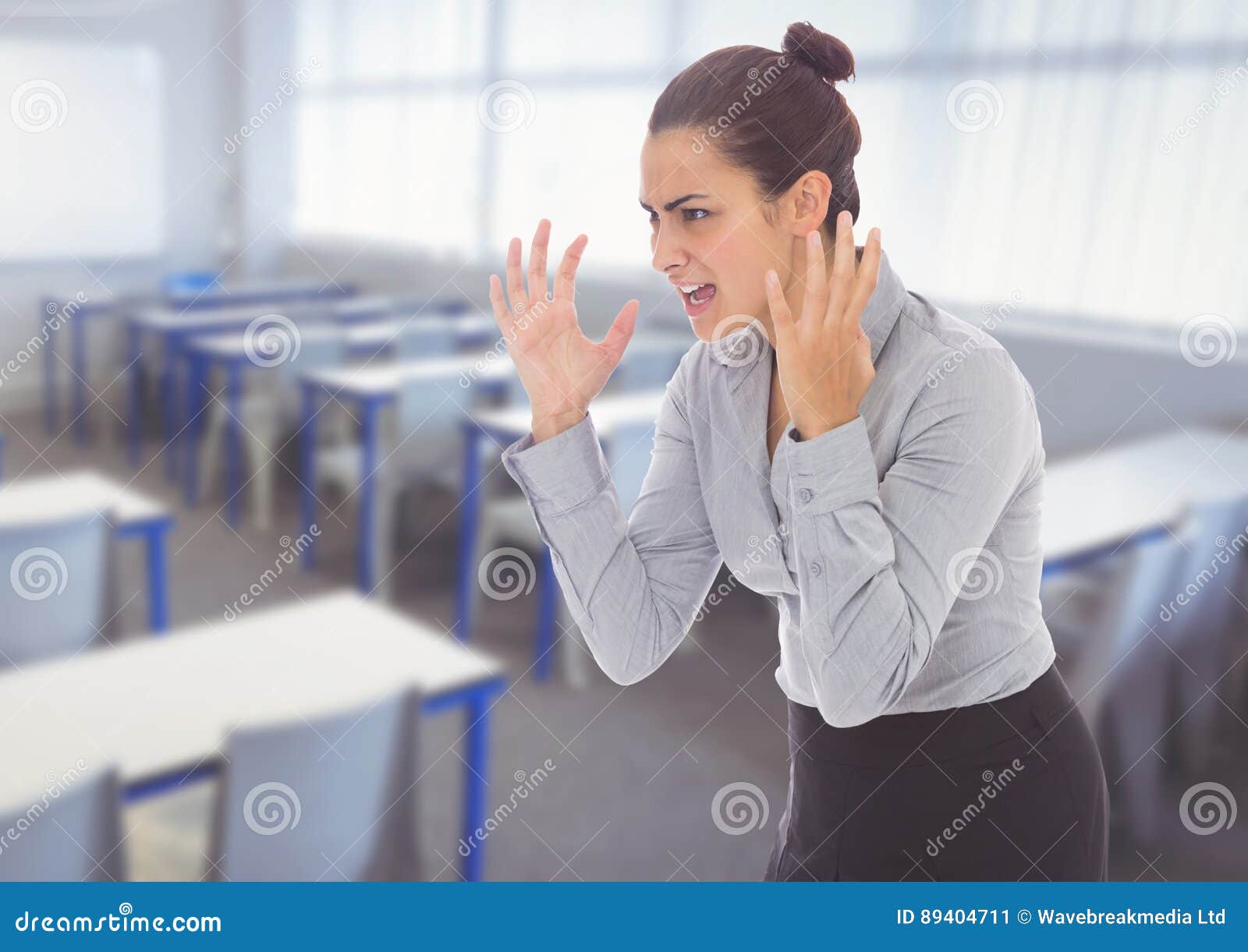 Stressed Woman Shouting in Classroom Stock Image - Image of female ...