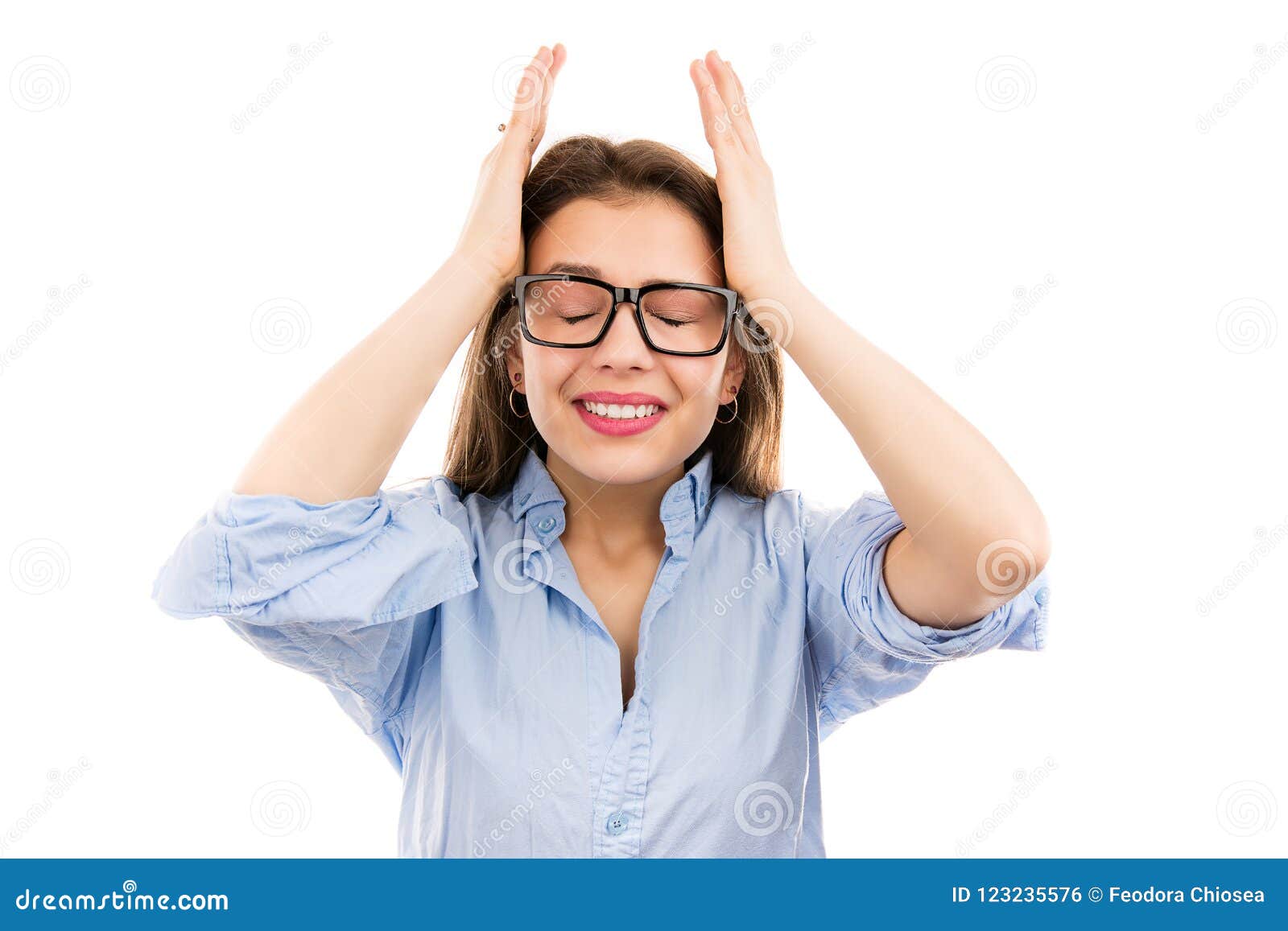 Stressed Woman Squeezing Head with Hands Stock Photo - Image of ... Stressed Woman Squeezing Head with Hands Stock Photo - Image of ...