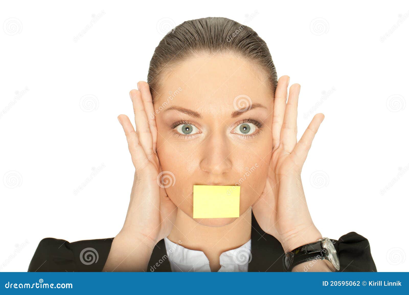 Stressed Woman with Sticker on Mouth Stock Photo - Image of physical ...