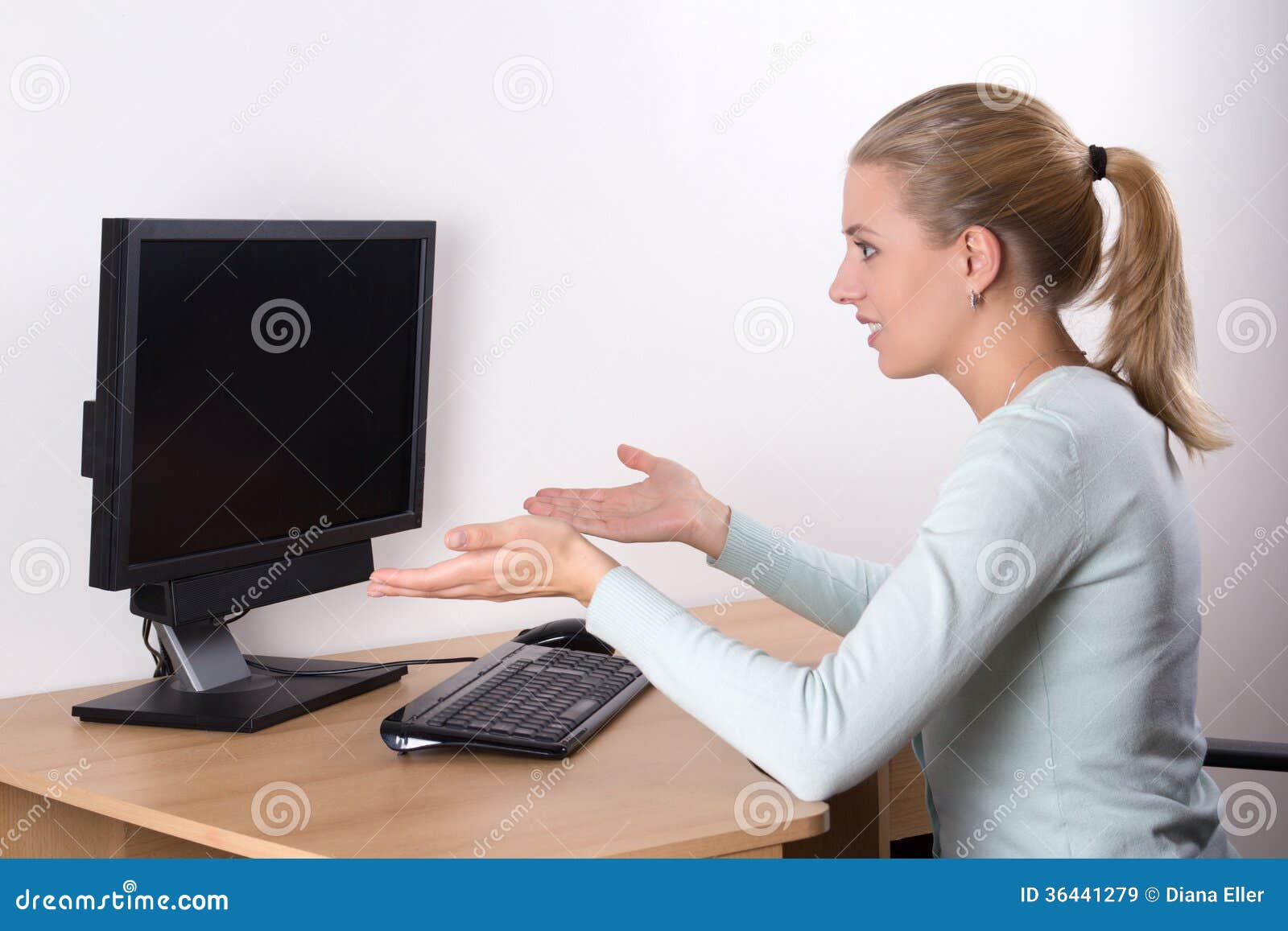 Stressed Woman Using Personal Computer at Work Stock Image - Image of ...