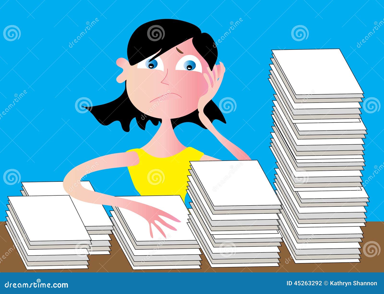 Stressed Woman Carrying Piles Of Paperwork Piled Up Cartoon Vector ...