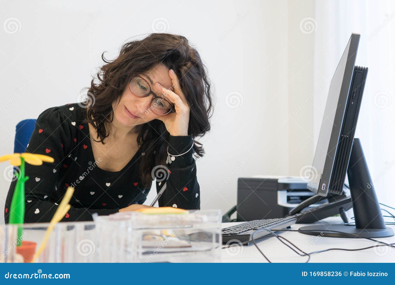 Stressed Woman at Work into Office in Front Computer Stock Photo ...