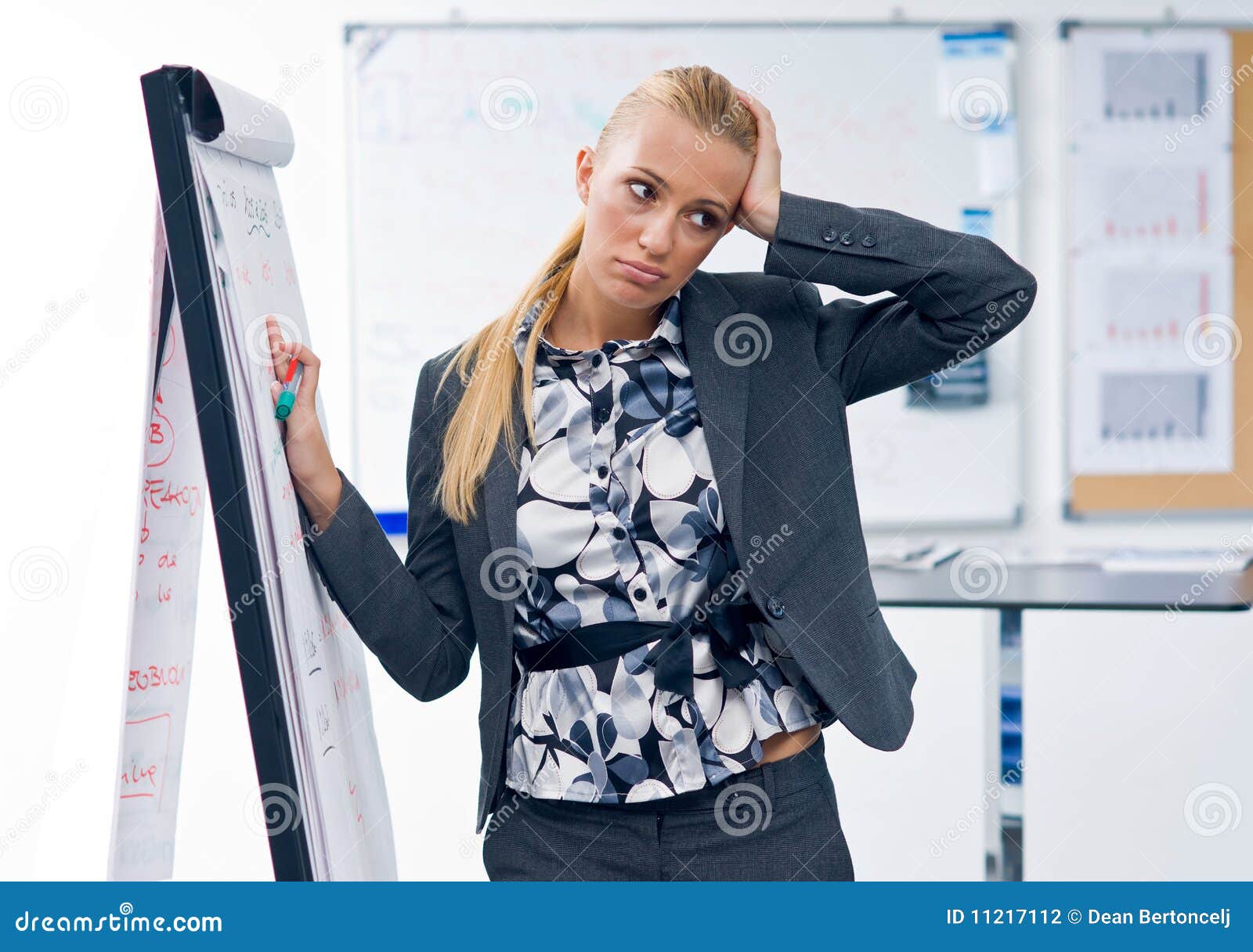 Stressed Woman Writing on Panel Stock Photo - Image of office, pretty ...