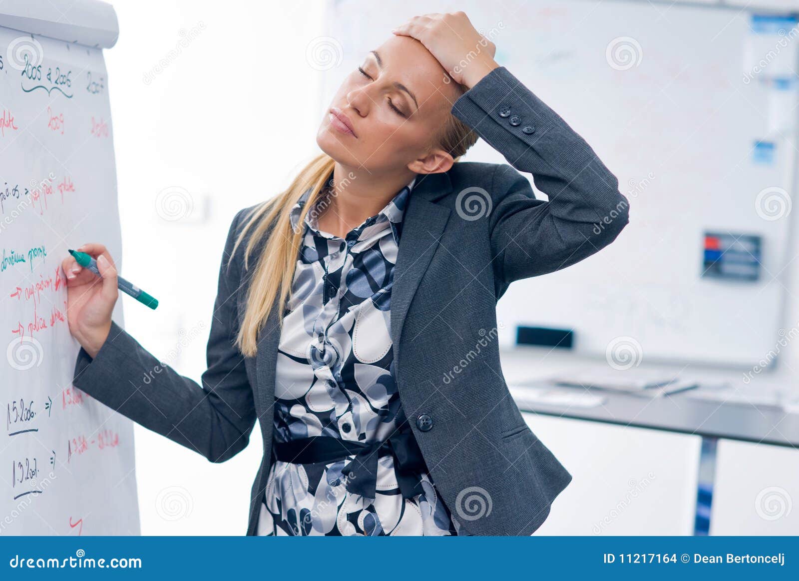 Stressed Woman Writing on Panel Stock Photo - Image of efficiency ...