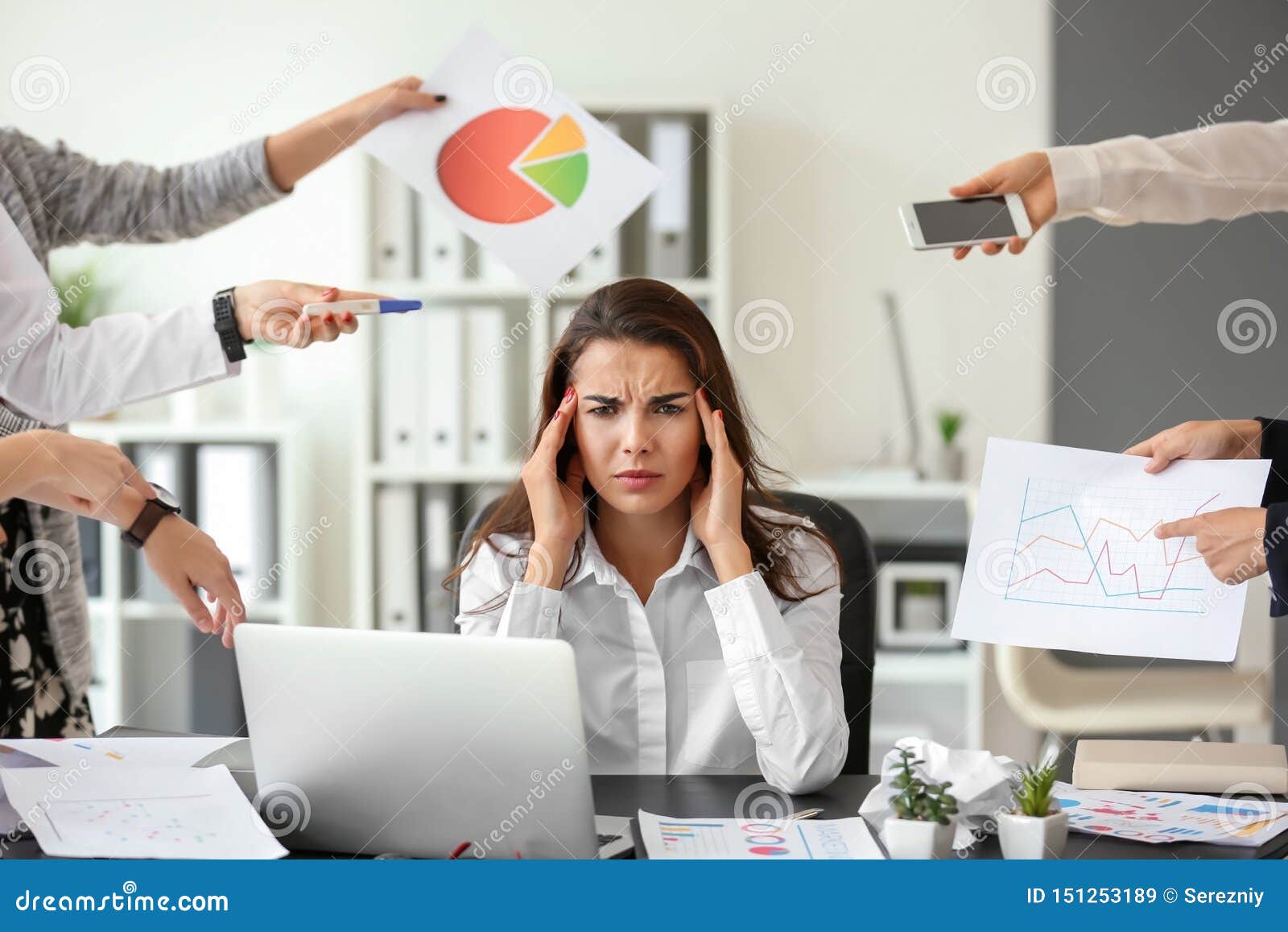 Stressed Worker with a Lot of Work Sitting at Table in Office Stock ...