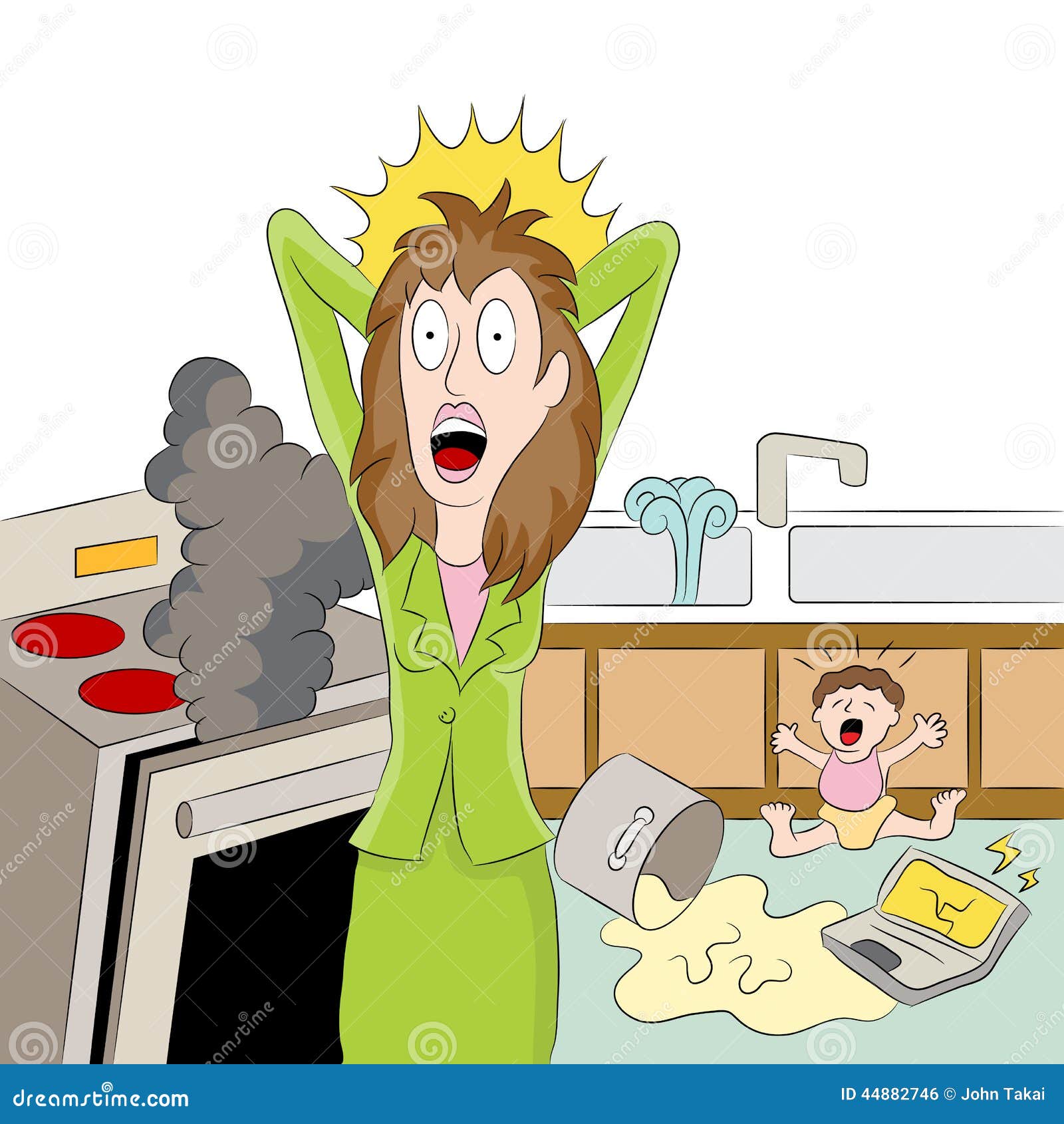 Woman Stressed Out Mom Cartoon