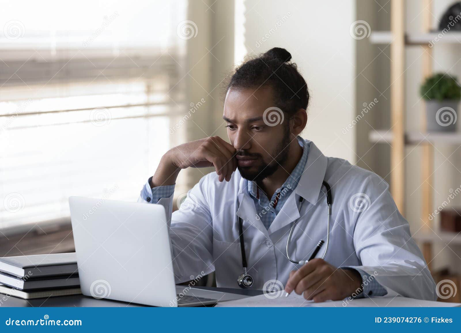 Stressed Young African American Doctor Thinking of Problem Solution ...
