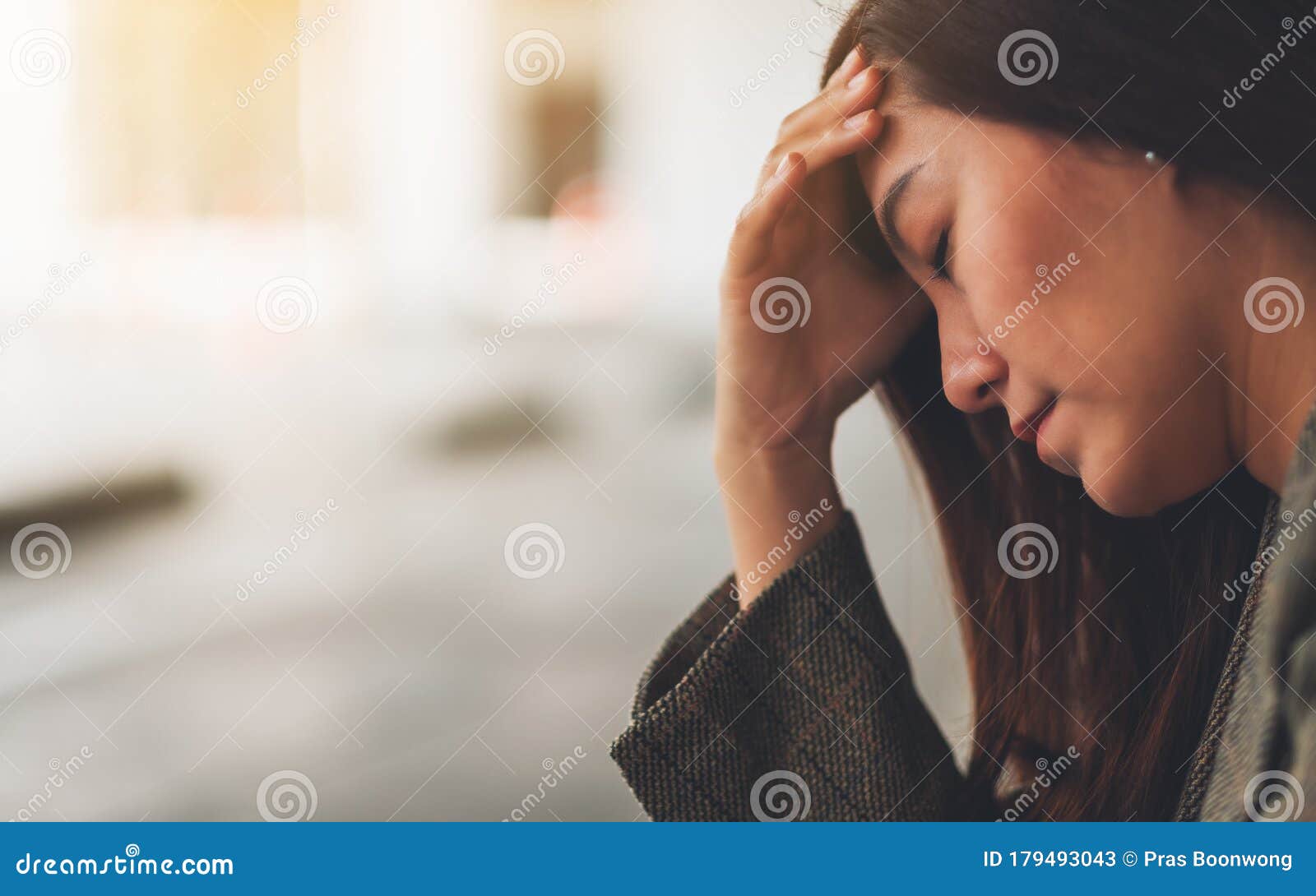A Stressed Young Asian Woman Stock Image - Image of anxiety, lonely ...