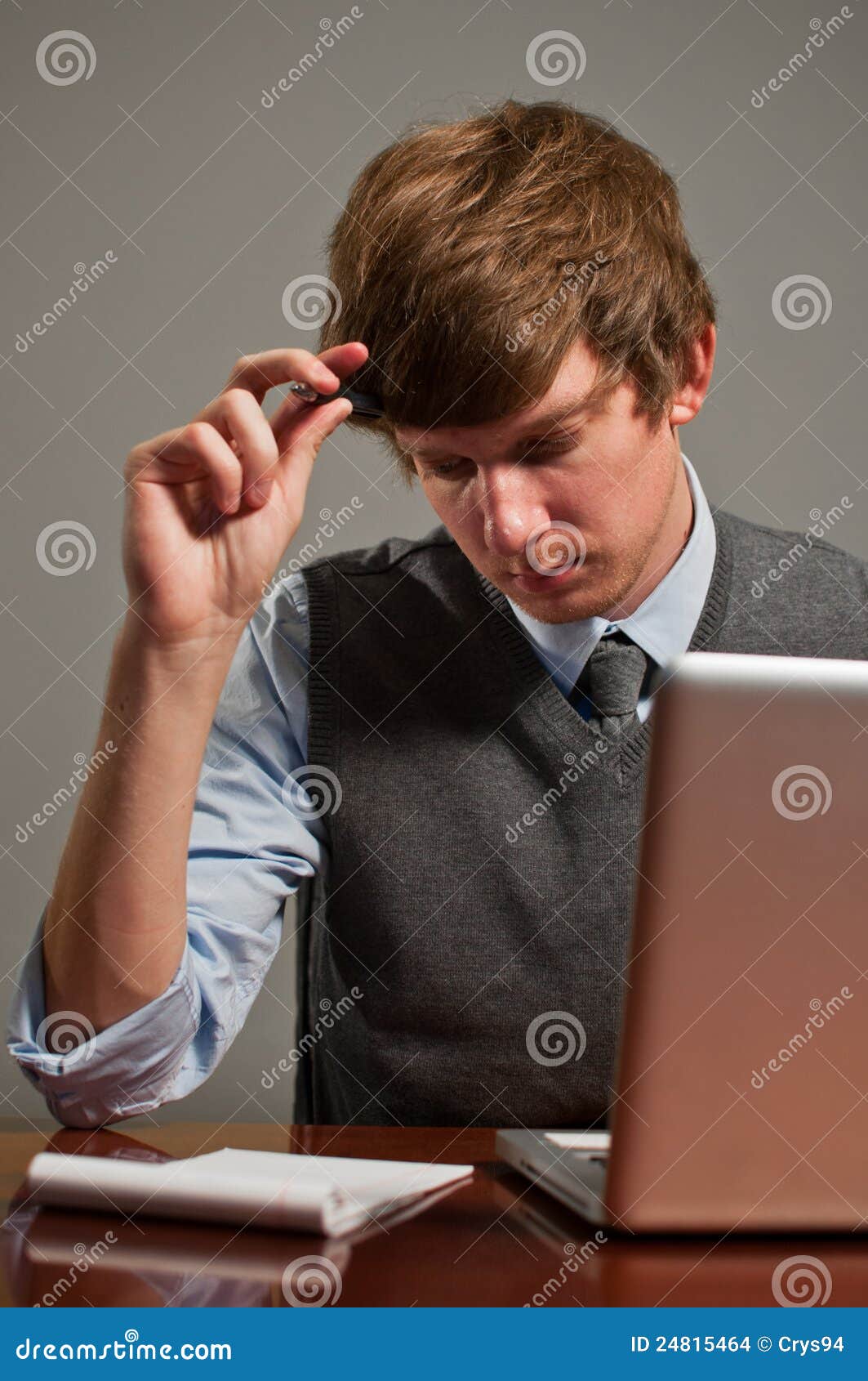 Stressed Young Business Man on Laptop Stock Photo - Image of network ...