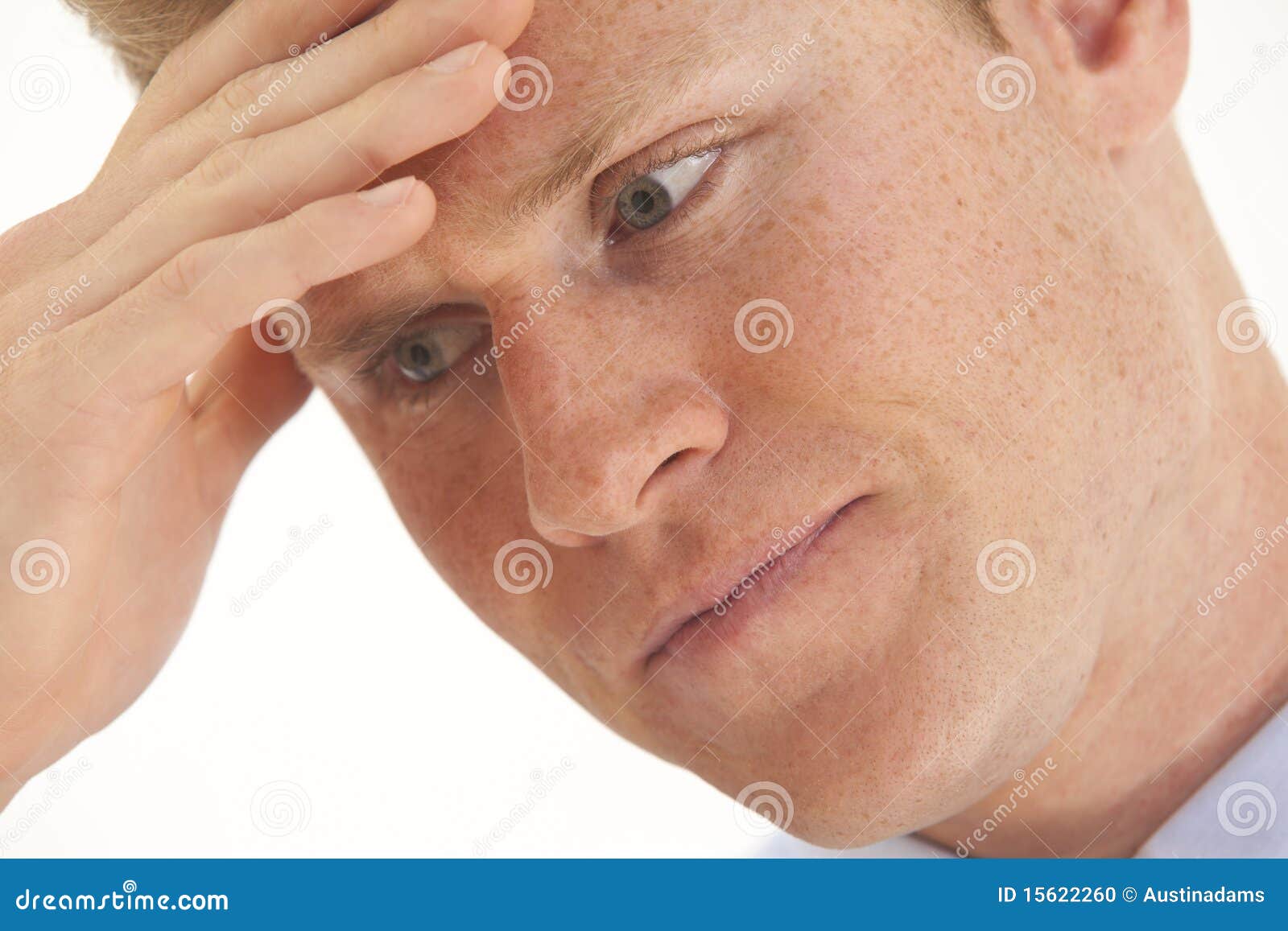 Stressed Young Businessman with Hand on Forehead Stock Photo - Image of ...