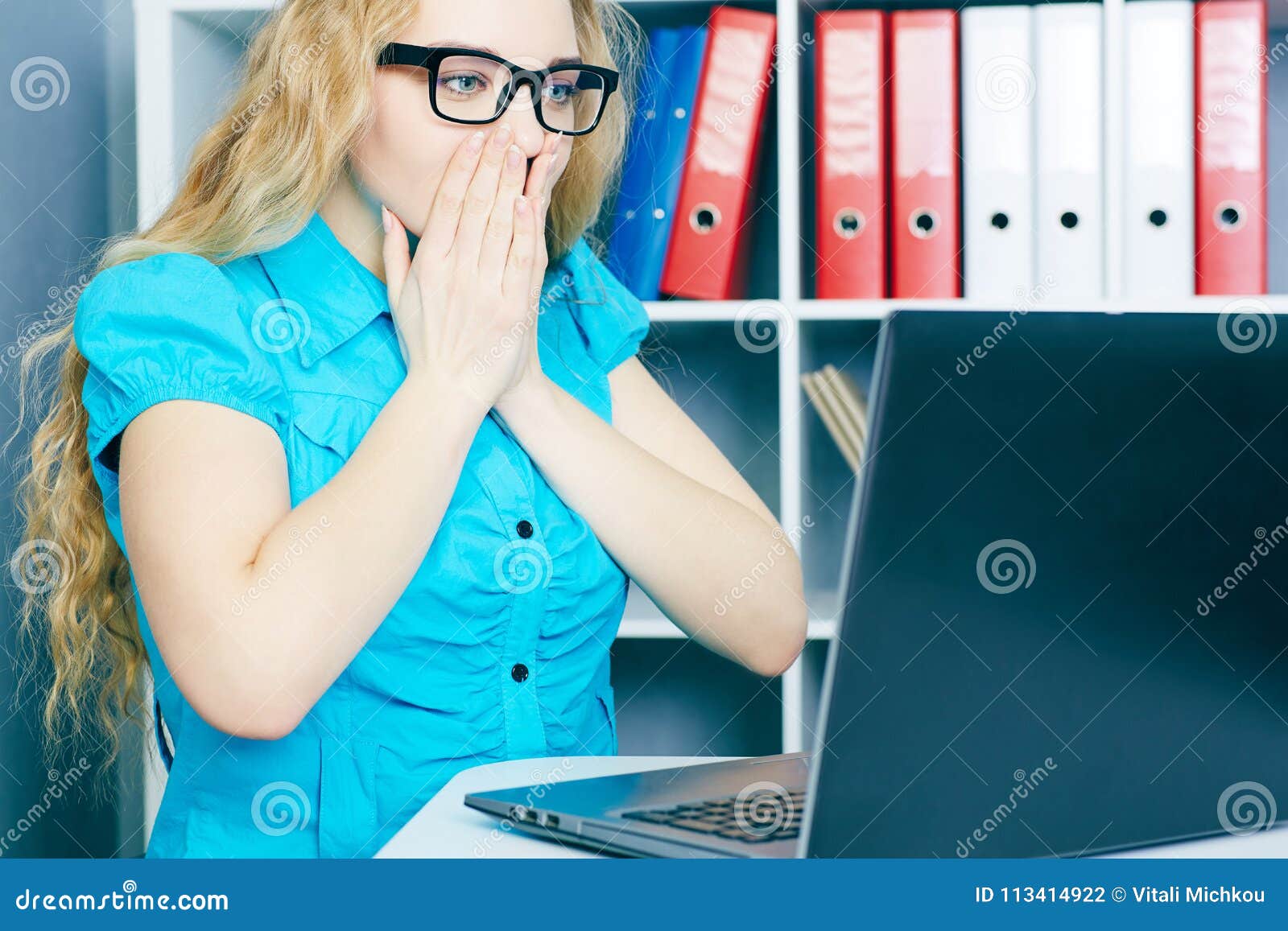 Stressed Young Girl in Front of a Computer Screen. she Accidentally ...