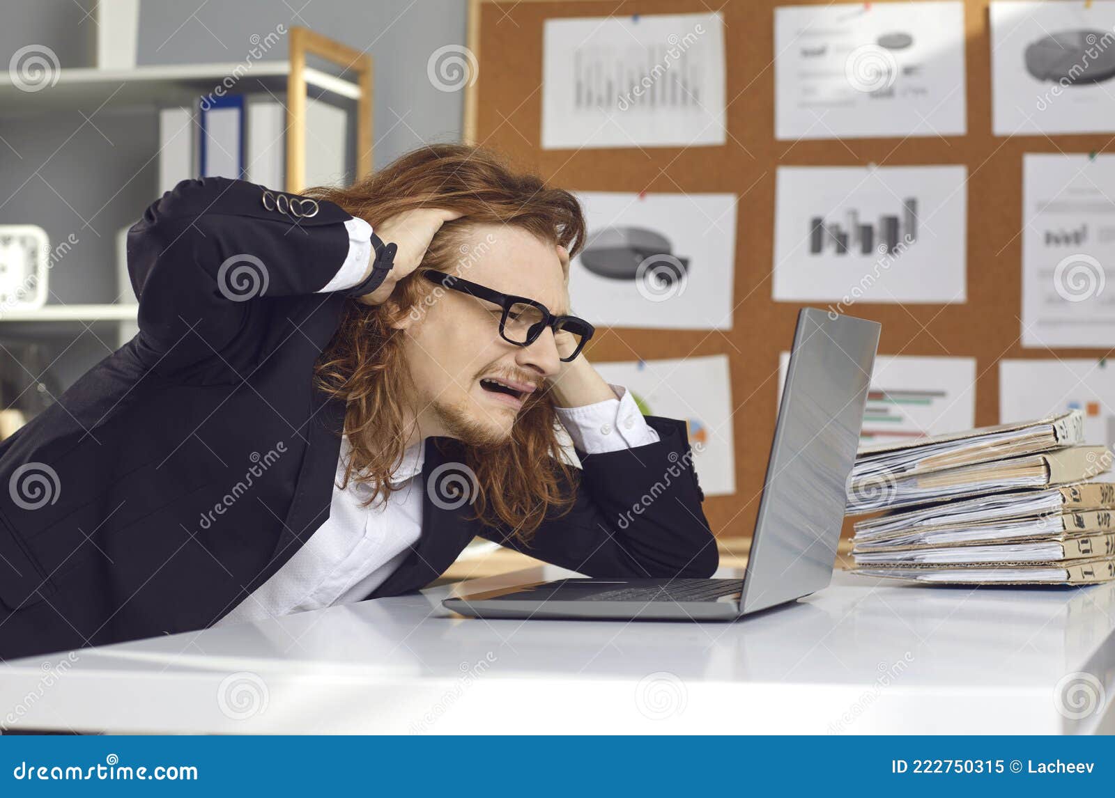 Unhappy Stressed Office Manager Having a Problem with His Laptop ...