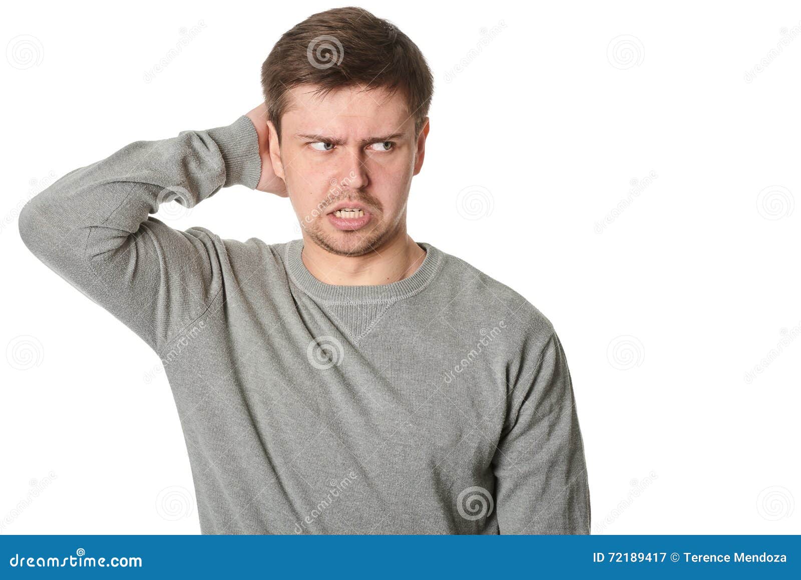 Stressed Young Man with Uncertain Puzzled Expression, on White ...