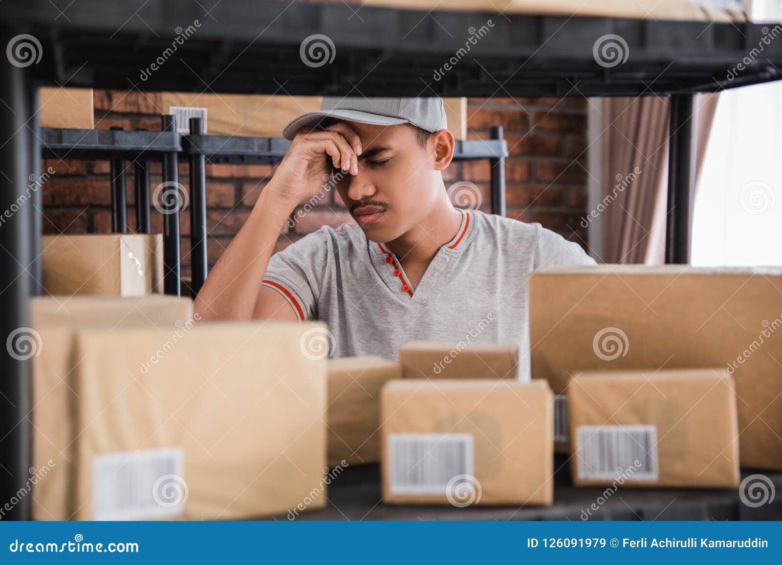 Stressed Young Man Checking Packages Stock Image - Image of cardboard ...