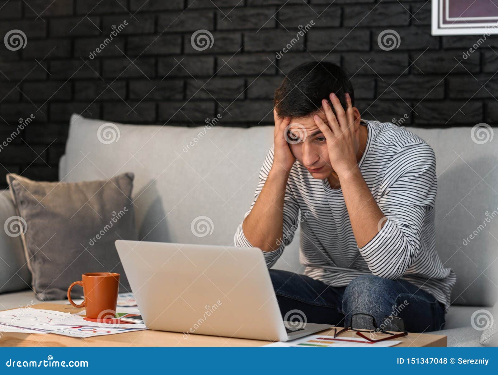 Stressed Young Man Working with Laptop at Home Stock Photo - Image of ... Stressed Young Man Working with Laptop at Home Stock Photo - Image of ...