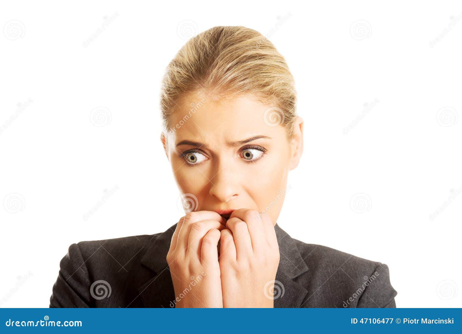 Stressed Young Woman Biting Her Nails Stock Image - Image of mood ...