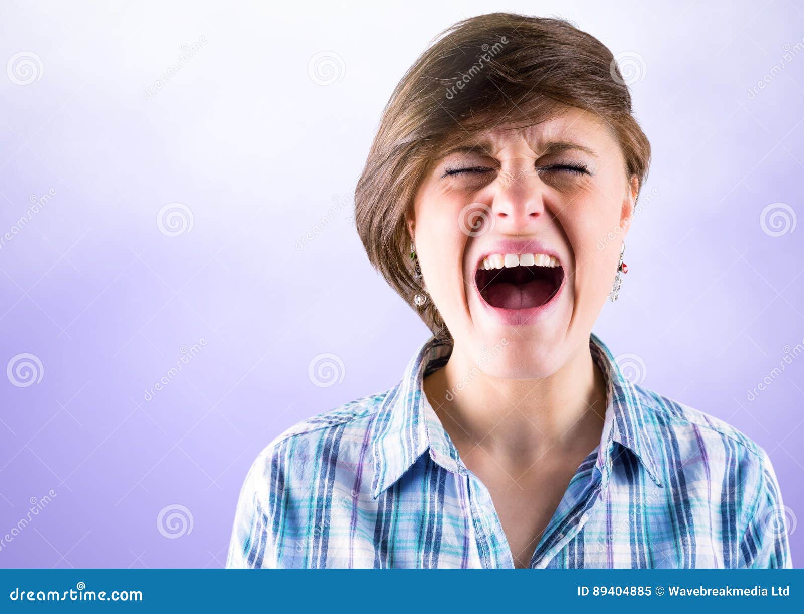 Stressed Young Woman Shouting with Purple Background Stock Image ...